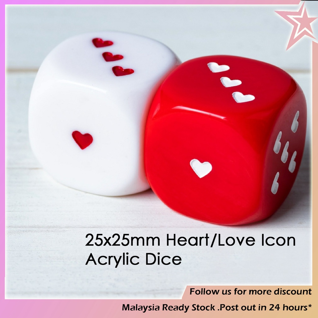 Ready Stock 25mm Love/Heart Icon Cute Dice Acrylic Colouring Dice Game ...