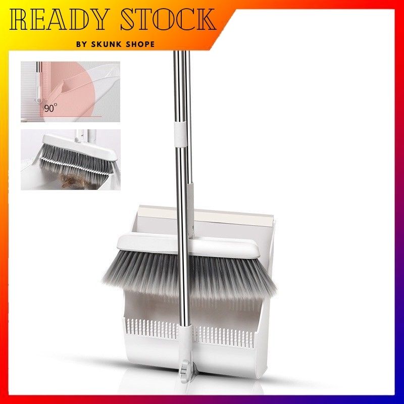 2 IN 1 Standing Broom Dustpan Set Foldable Easy Hair Remove 1211 ...