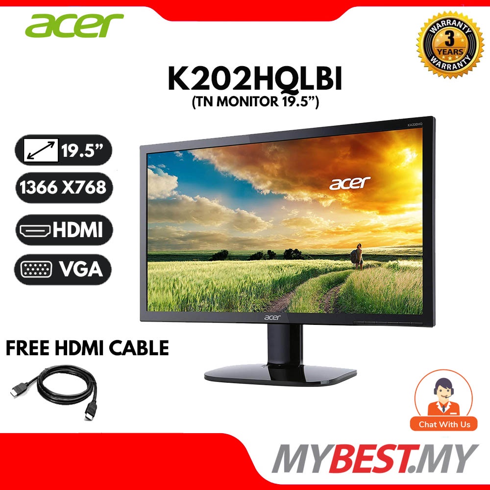 Acer LED 19.5" Monitor K202HQL/ E200Q (VGA+HDMI,, 3Yrs Warranty) | Shopee Malaysia
