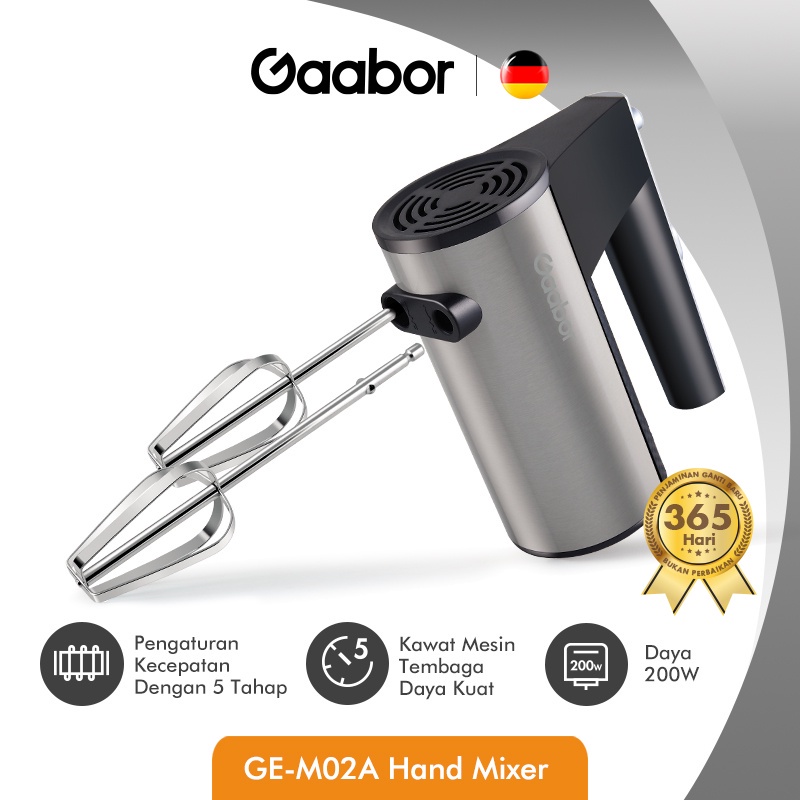 HITAM Gaabor Hand Mixer 200 Watt Stainless Egg Beater 5 Speed ...