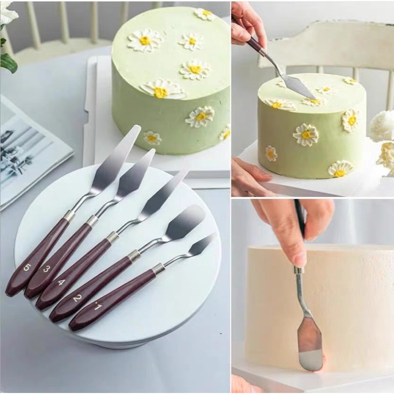 Kek Palette Set 5pcs Icing Buttercream Frosting Wooden Handle Spatula ...