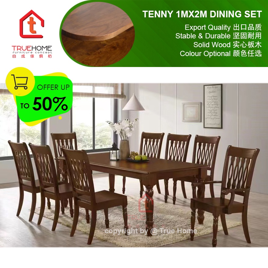 TH 7FT Dining Table 6+1 Dark Brown | Shopee Malaysia