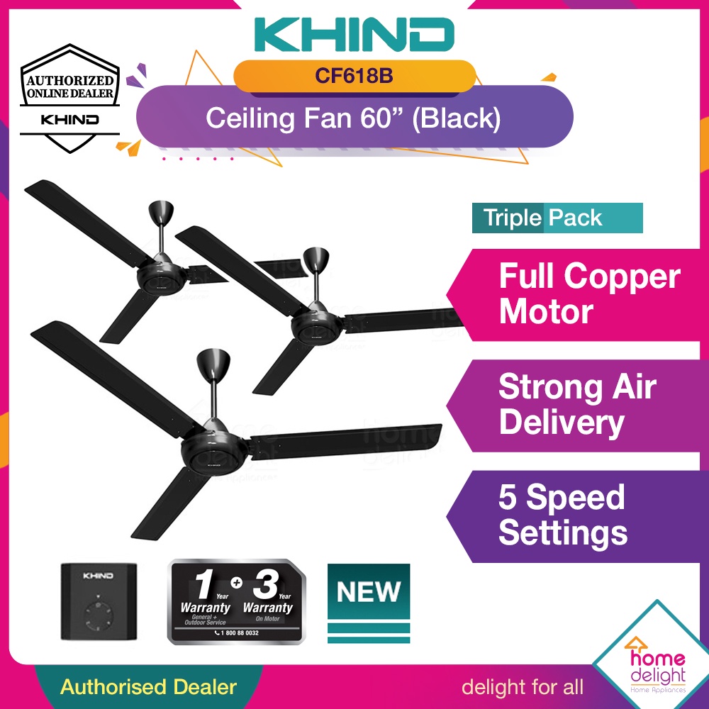 Khind Ceiling Fan 60" x 3 Set (Triple Pack) [ CF618 / CF618B / CF618BN ...