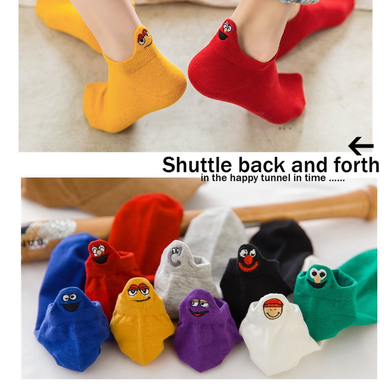 Trendy Funny Socks Cotton Couple Heel Embroidered Socks Cartoon Smiley ...