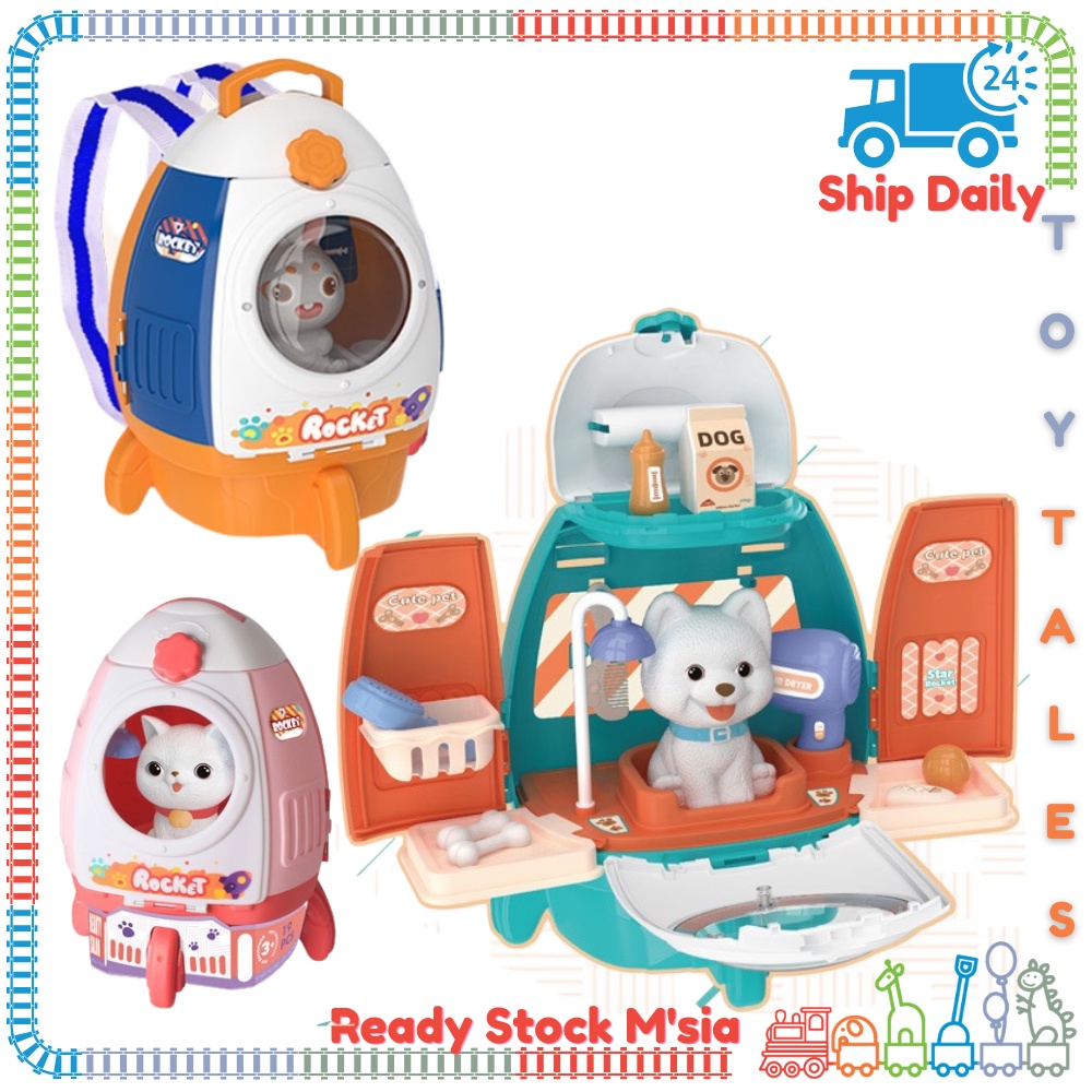 Pet Rocket Backpack Toy 18pcs Accessories Foldable Suitcase Pretend ...
