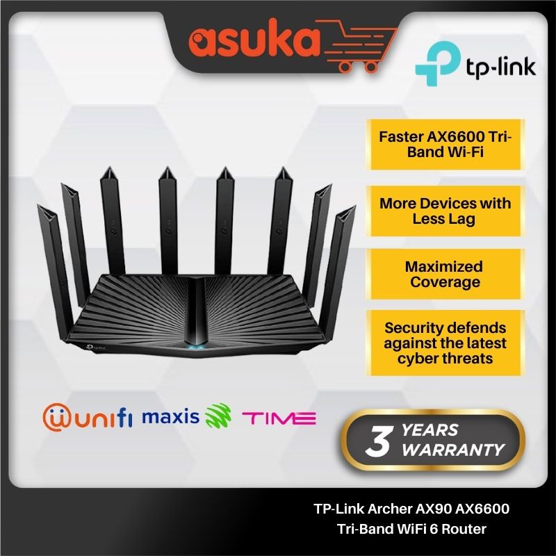 TP-Link Archer AX90 AX6600 Tri-Band WiFi 6 Router (Support Unifi ...
