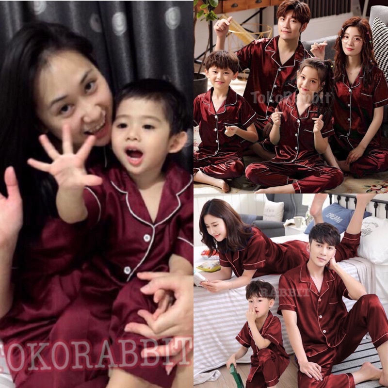 Exclusive MAROON SATIN pajamas for couples, moms, kids, and families ...