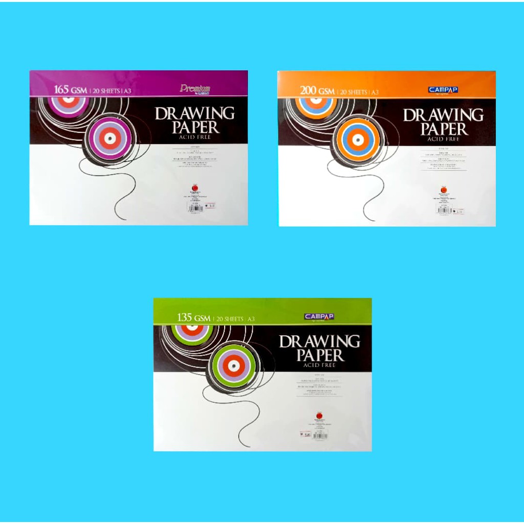 [Campap] Drawing Paper A3 20 Sheets 135 / 165 / 200gsm Kertas Lukisan ...