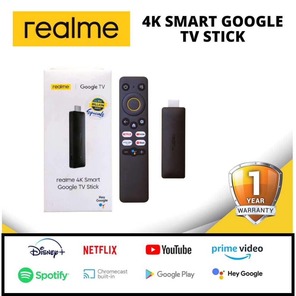 Realme 4K Smart Google TV Stick HDR10+ HDMI Chromecast Wifi Google ...