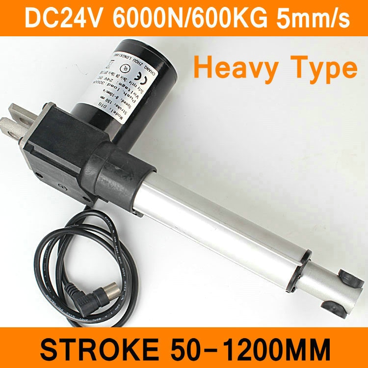 Linear Actuator 24V DC Motor Heavy Duty 6000N 600KG 1320LBS 5mm/s ...