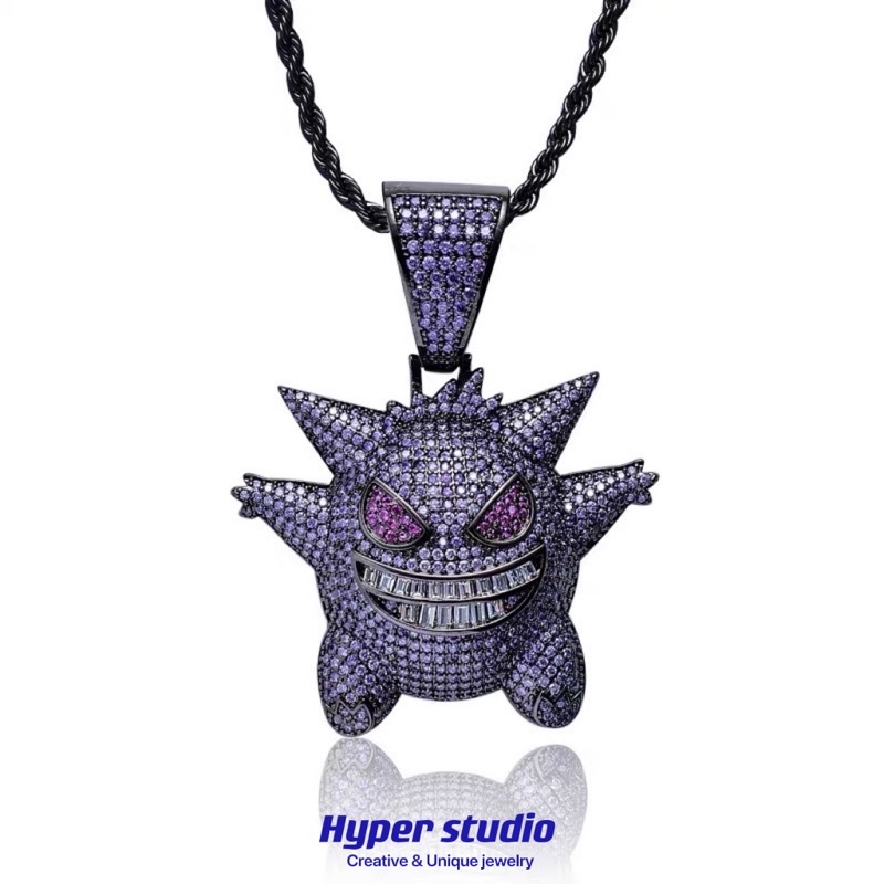 HYPER - Pavé Diamond Gengar pendant gold plated ghost stoner necklace ...