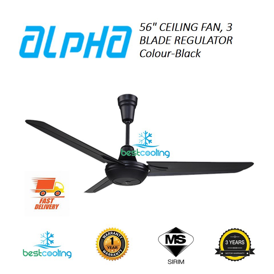 ALPHA 56" CEILING FAN, 3 BLADE, REGULATOR Colour-Black | Shopee Malaysia
