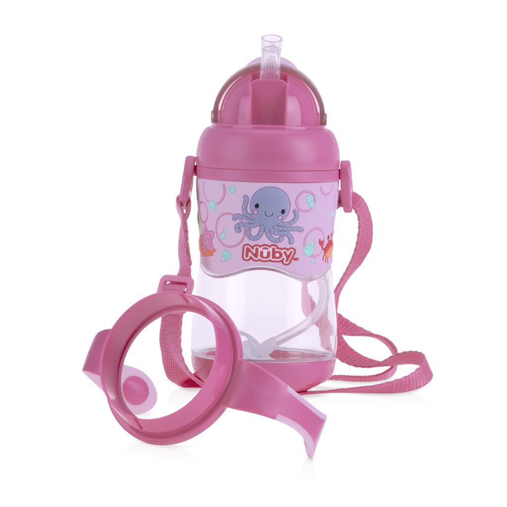 NUBY TRITAN FLIP-IT WITH 3D VINYL WRAP WITH WEIGHTED STRAW Drinking Water Bottle 400ml Single ...