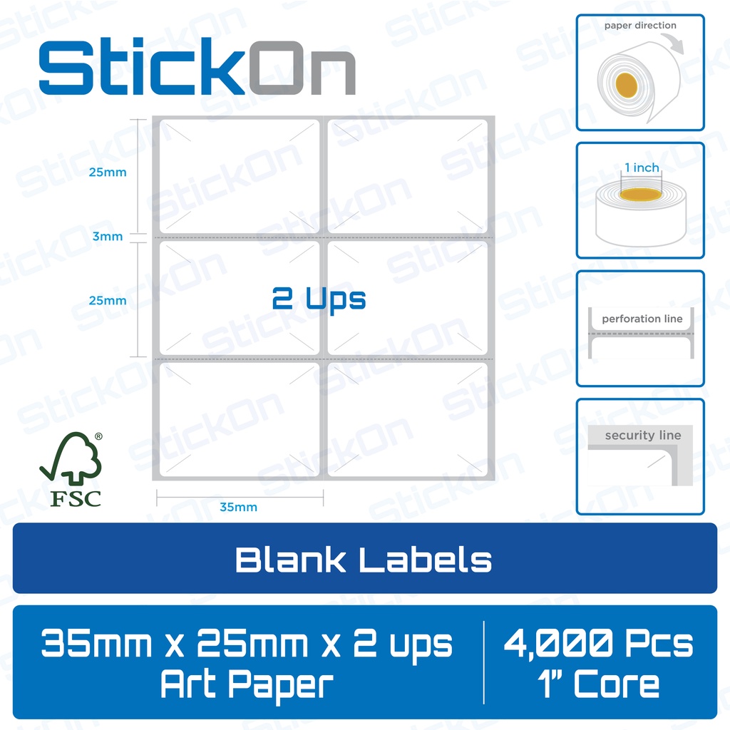 Barcode Label Art Paper FSC Sticker Various Size 1" Core 32x20 35x25 ...