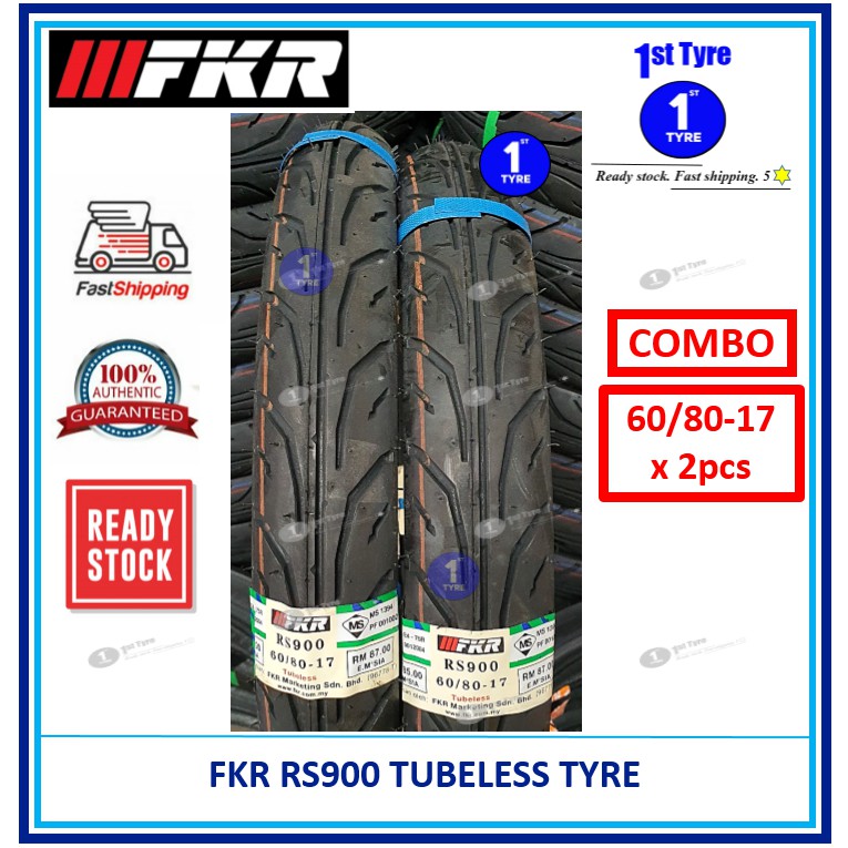 FKR MOTORCYCLE TYRE COMBO! RS900 ( BUNGA TAJAM ) TUBELESS 60/80-17 x 2 ...