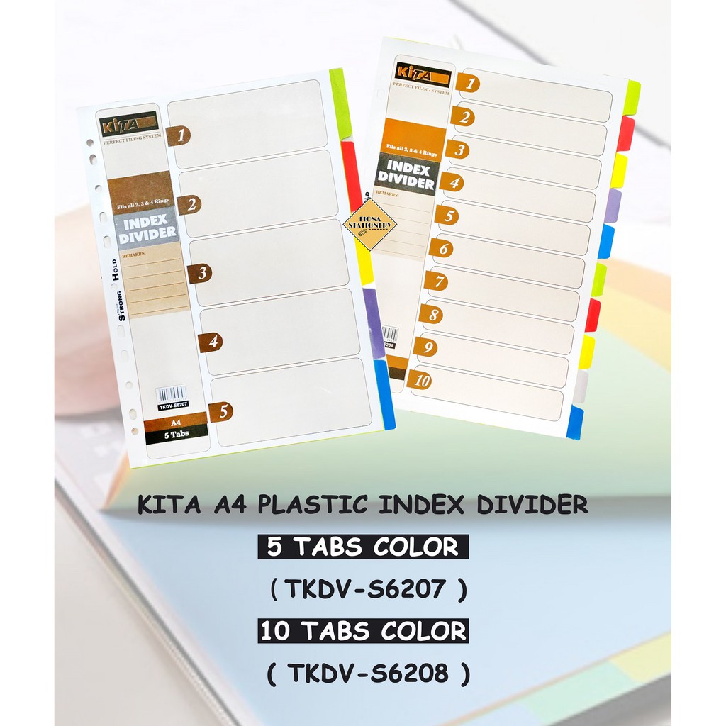 KiTA A4 Plastic Index Divider 5 Tabs Color TKDV-S6207 / 10 Tabs Color ...