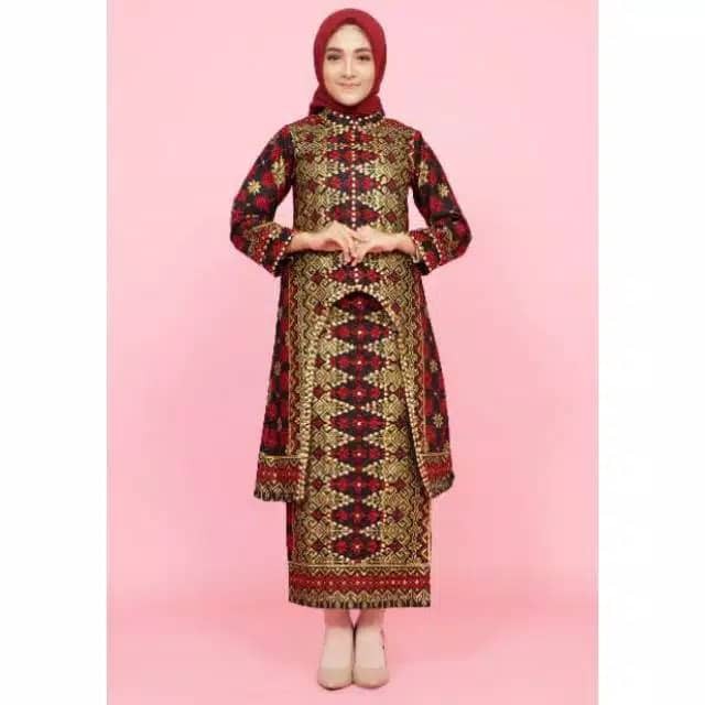Pre order Muslimah Long sleeve Malika set kebaya labuh songket Sumatera ...