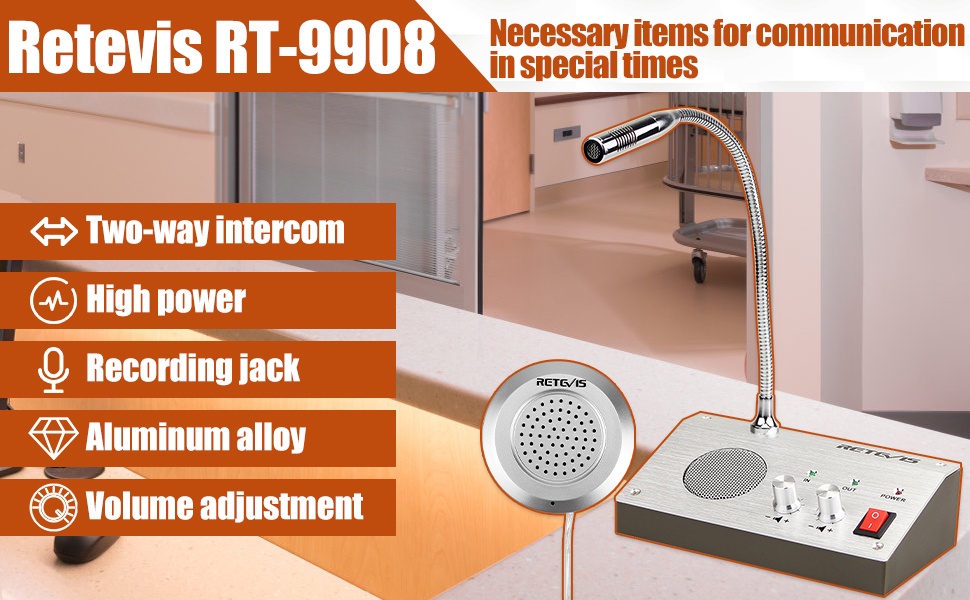 Retevis RT-9908 Dual Way Window Intercom System Bank Counter Interphone ...