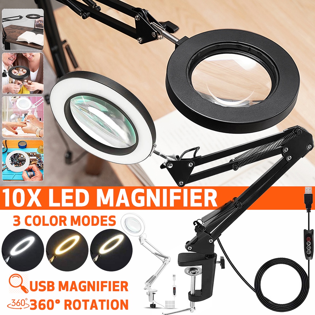 Modes 10X Magnifying Glass Desk Lamp 3 Color Modes Illumination ...