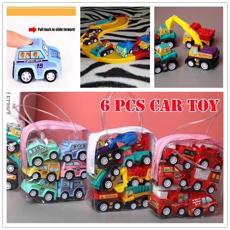 6 Pcs Mini Car Set Pull Back Inertia Toys Excavator Construction Toy ...