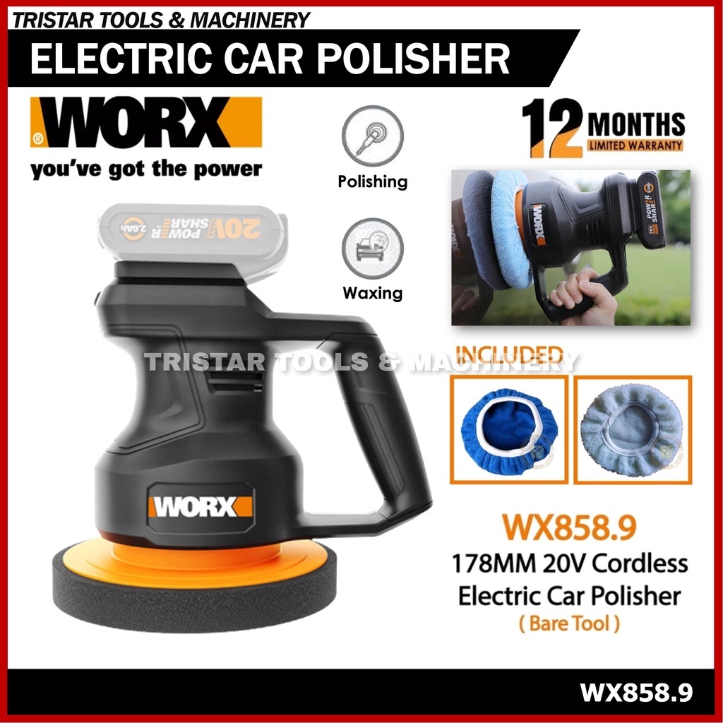 WORX WX858.9 20V Cordless Electric Car Polishing Machine 3800rpm Auto ...