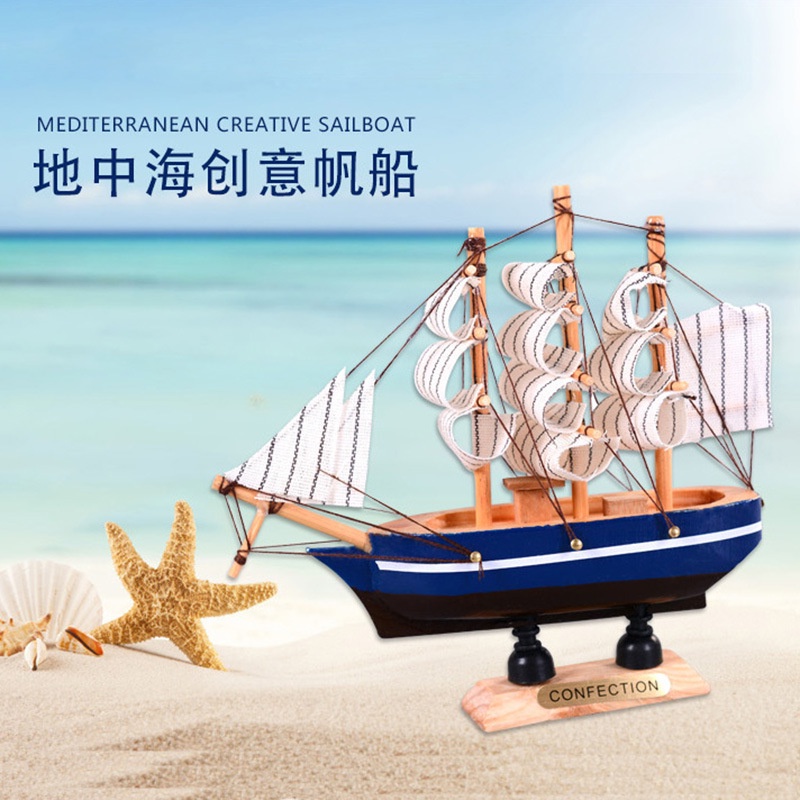 Perhiasan bot layar Mediterranean kreatif 14cm, kraf kayu buatan tangan ...