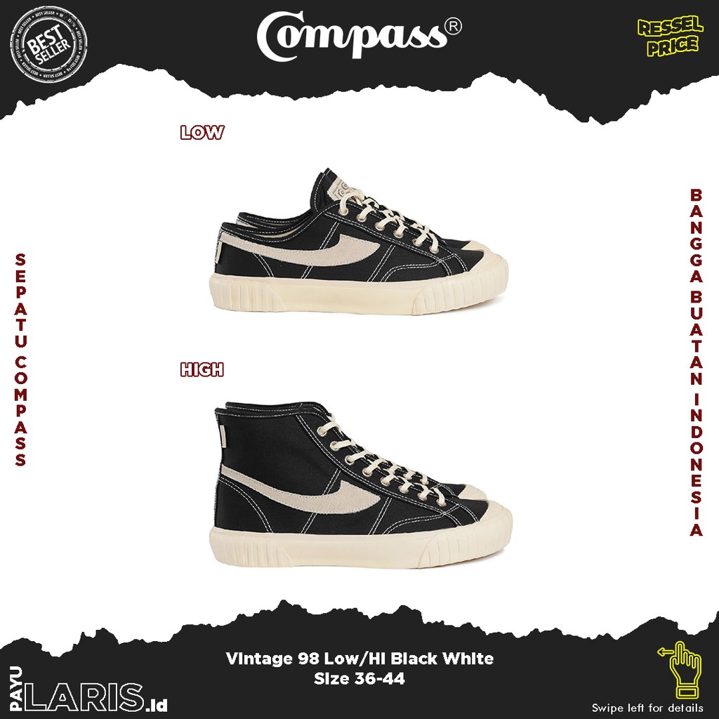 Compass Vintage 98 Low/High Black White Shoes 36-44 | Shopee Malaysia