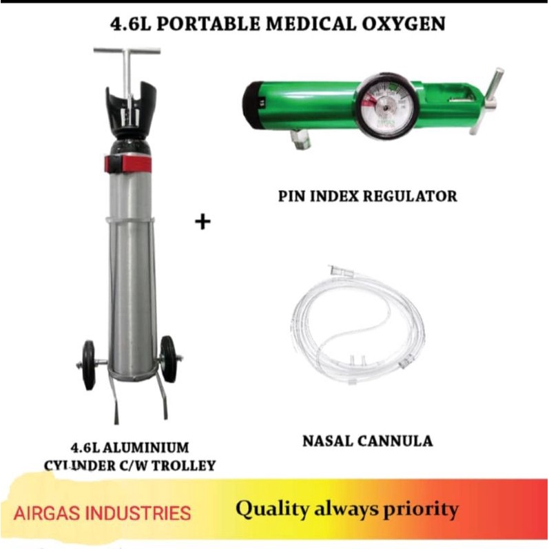 4.6L Portable Medical Oxygen Set c/w Pin Index Regulator, Mask/Nasal ...