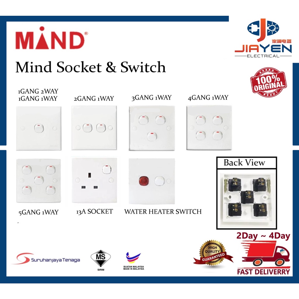 Mind 1 2 3 4 Gang Switch &Switch Socket Outlet (Sirim Approved ) 🔥 ...