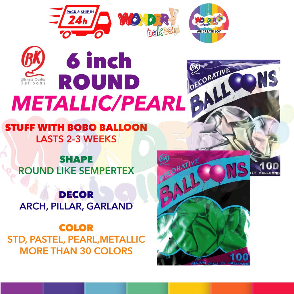 (100pcs) High Quality 6 inch Thailand BK Round Latex Balloon | Metallic ...