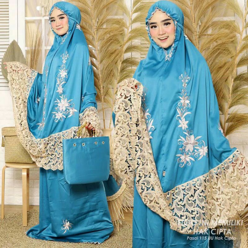 Premium velvet silk mukenah telengkung rukuh jumbo dewas embroidered ...