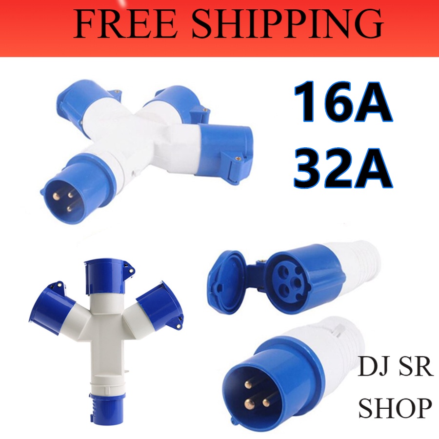 Industrial Plug Wall Socket Connector 16A / 32A 3pin 220-250v 16A 3 Pin Plug Socket 1 Way / 3 ...