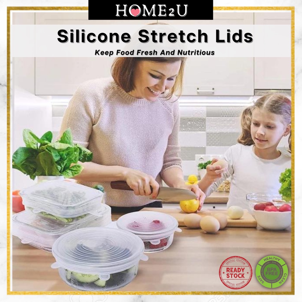 6pcs Silicone Stretch Lids Containers Food Storage Covers For Pot Can ...