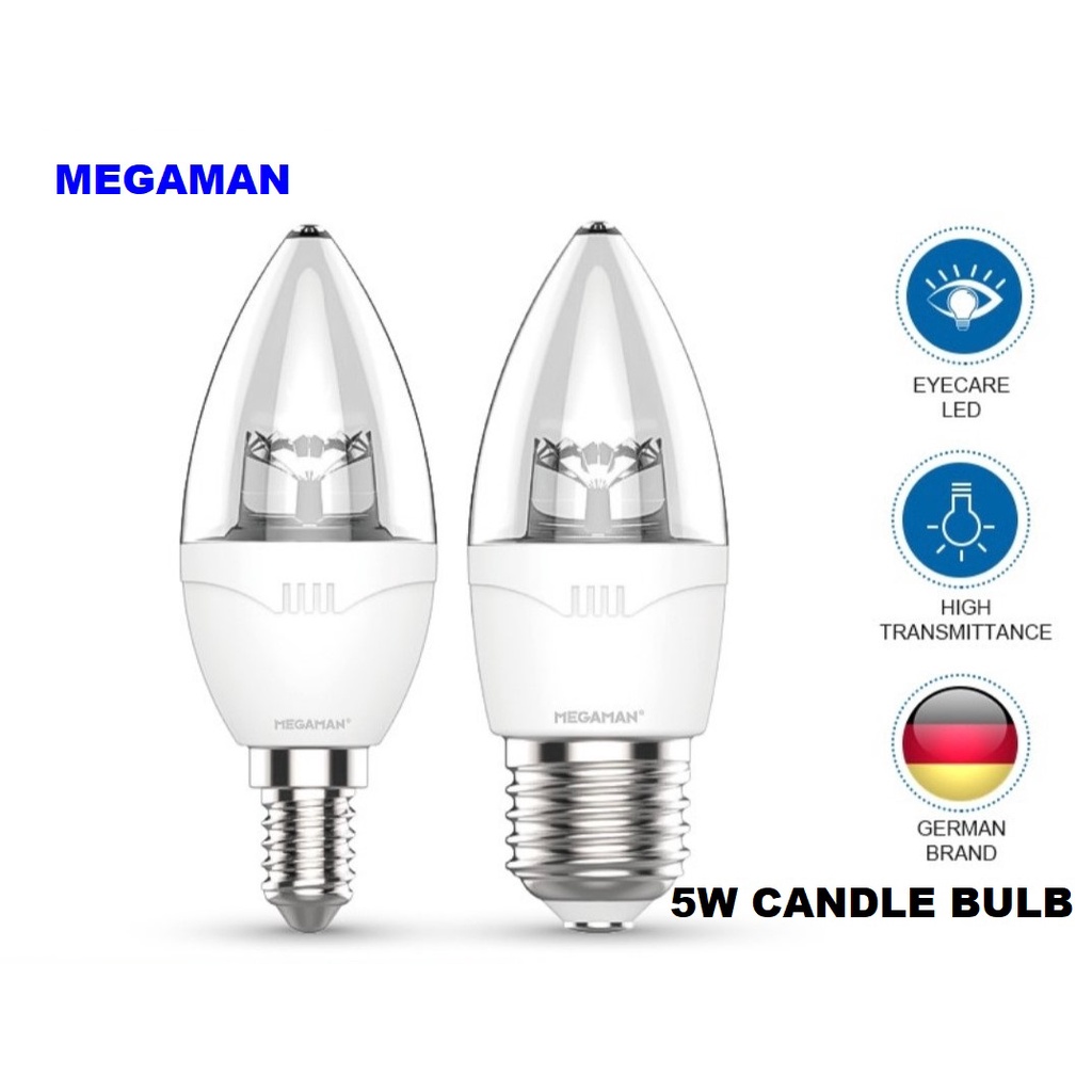 MEGAMAN LED 5W Candle Bulb E27/E14 (6500k-Daylight/3000k-Warmwhite ...