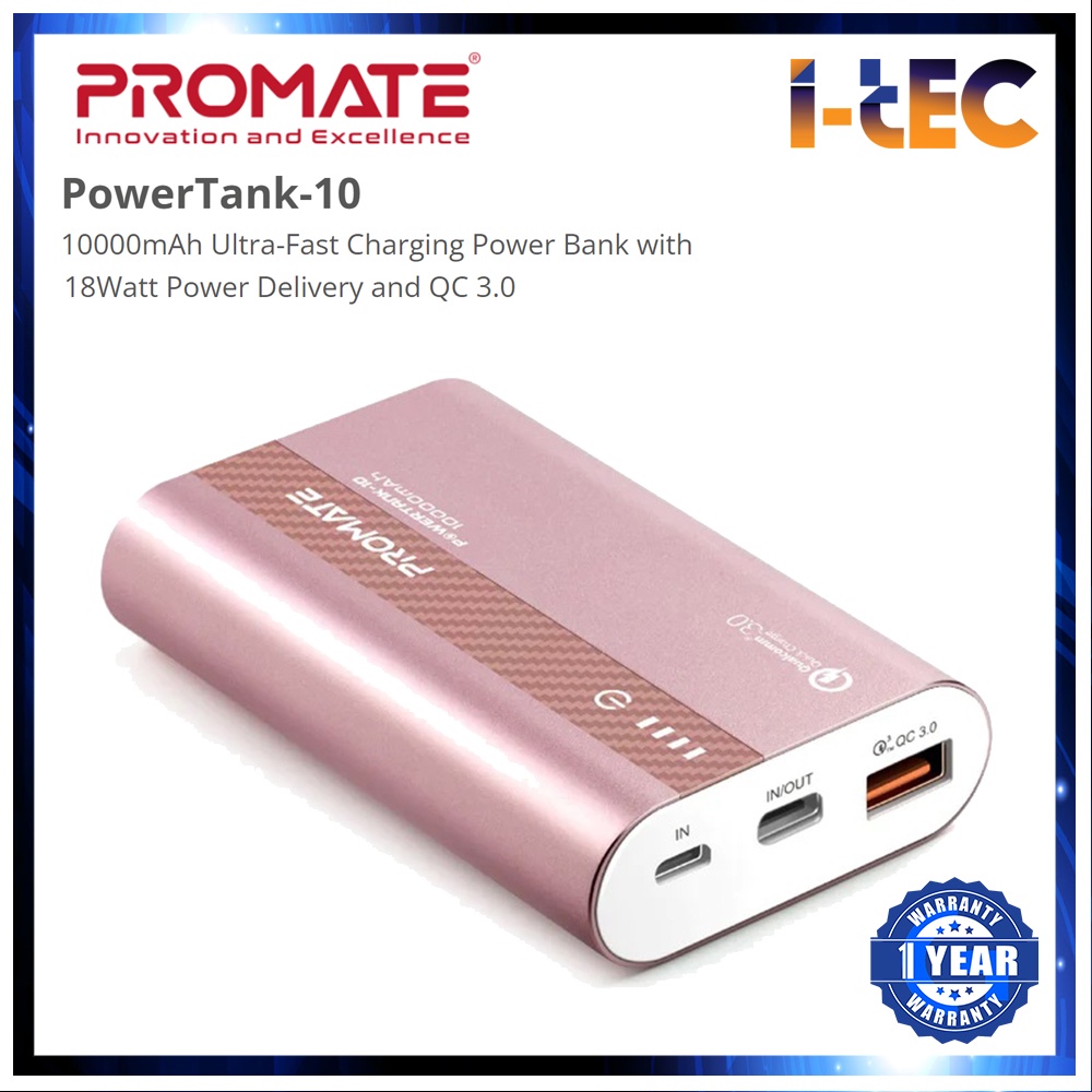 Promate PowerTank-10 10000mAh Ultra-Fast Charging Power Bank with ...