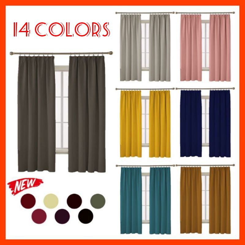 BLACKOUT Langsir Tebal Tingkap Pintu Extra Thick French Pleat Plain ...