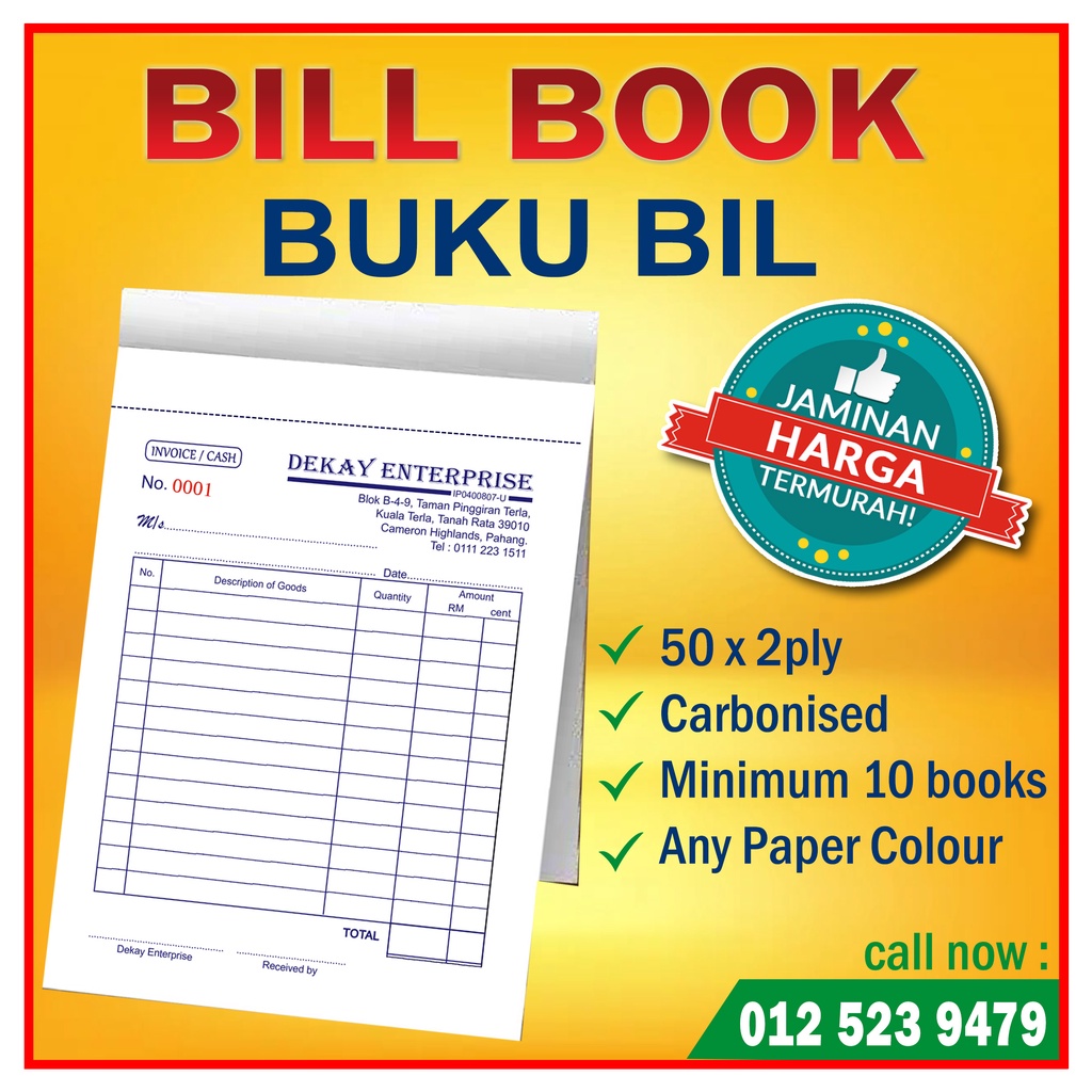 Bill Book 2ply / 3 ply NCR printing / Buku Bill 6x8 inches /1 Color ...