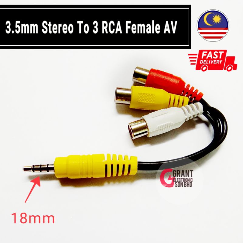 3.5mm Stereo To 3 RCA Female AV Plug Socket DVD/TV | Shopee Malaysia