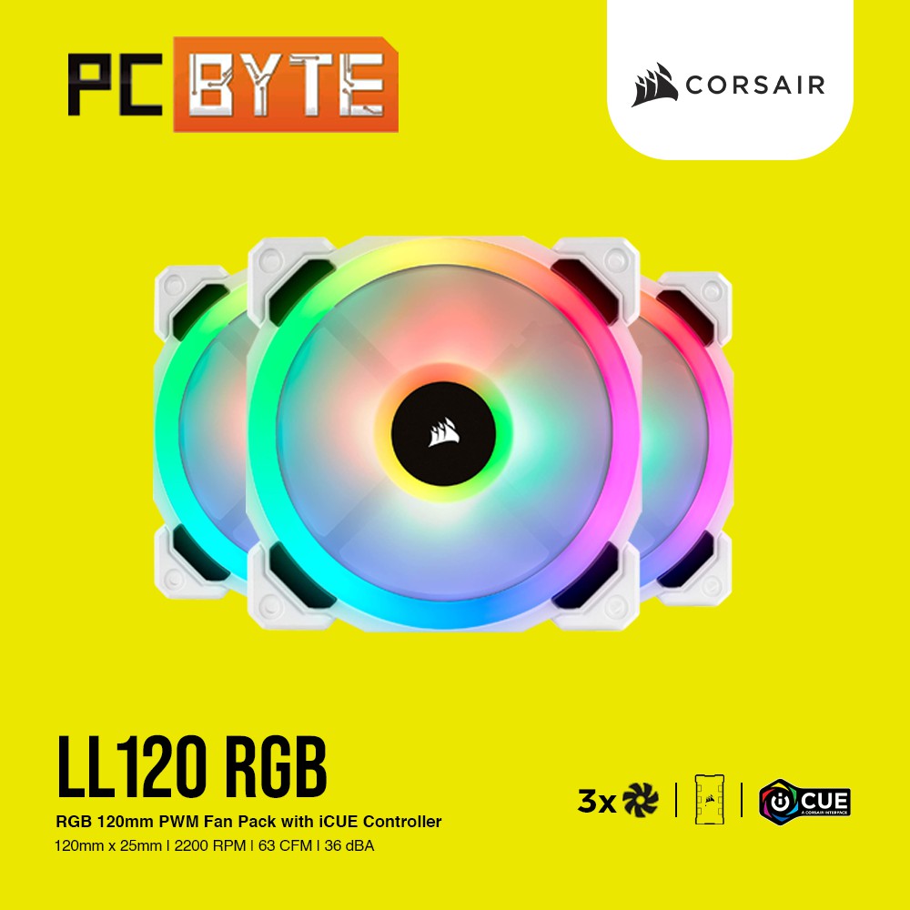 Corsair LL120 RGB Dual Light Loop White RGB LED PWM Fan Triple Pack ...