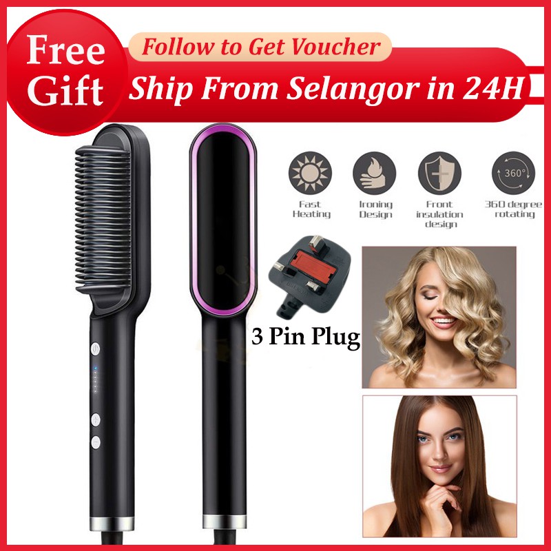 2 in 1 Hair Straightener Comb 🎀 Ready Stock MY🎀 Fast Heating Ceramic 3 ...