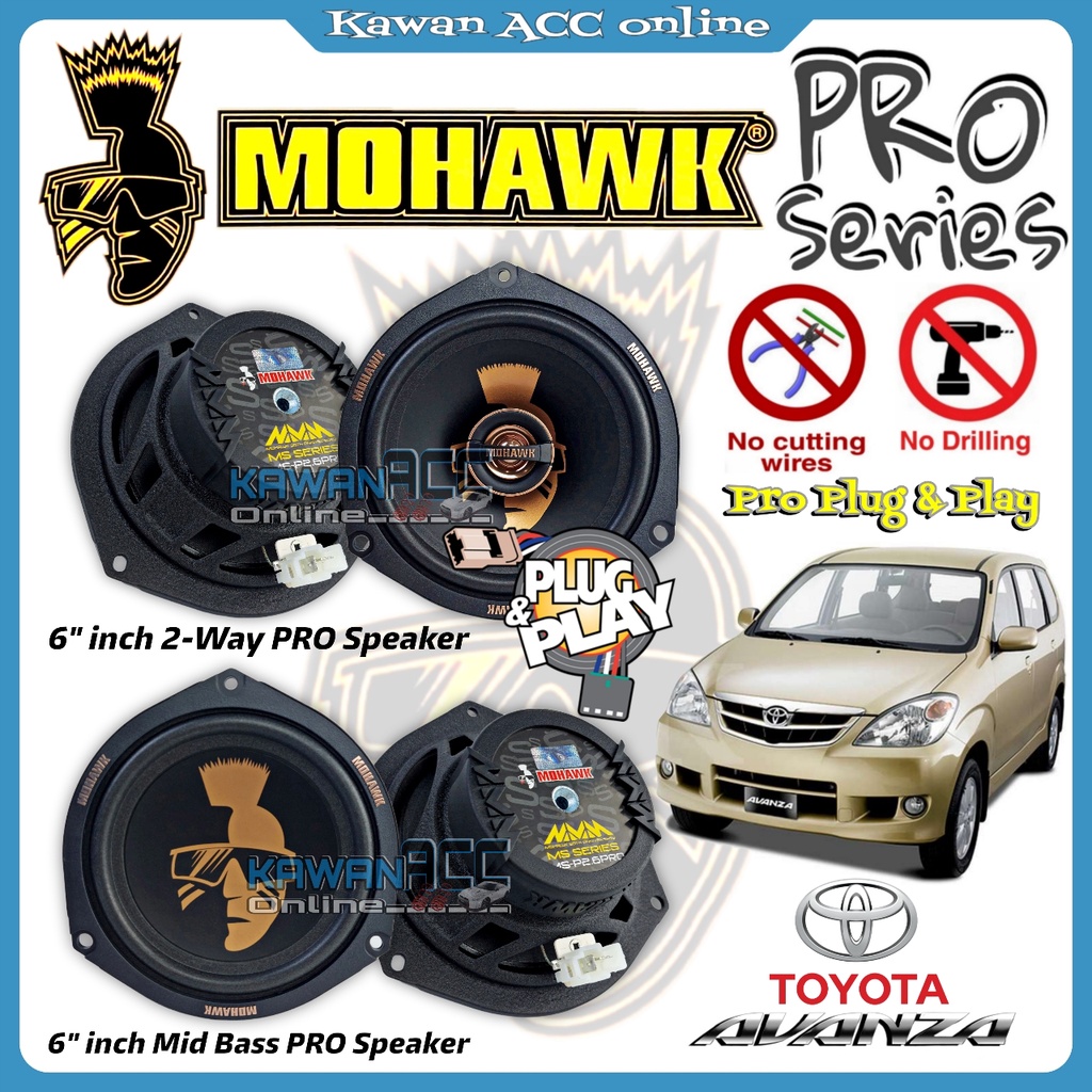 MOHAWK Toyota Avanza Plug & Play Speaker Front & Rear (6" inch 2way 625 ...