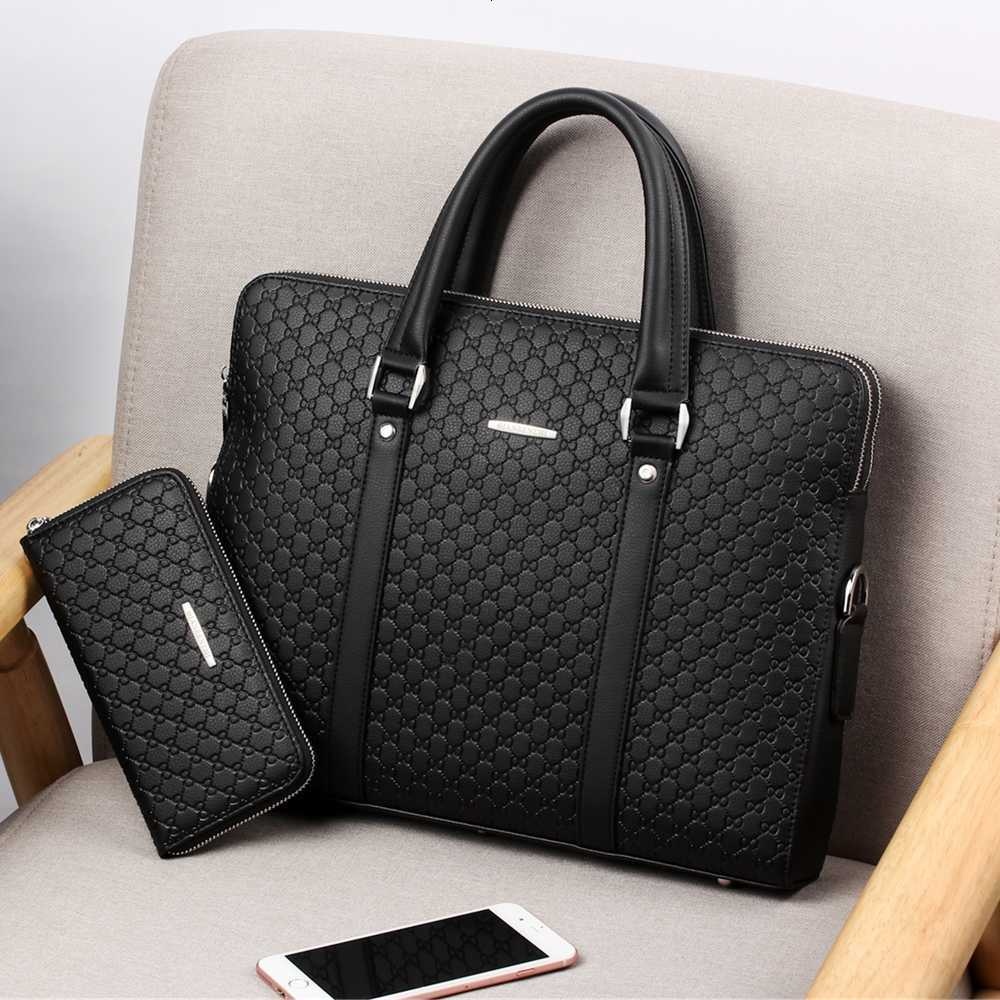 New Double Layers Men's Leather Business Briefcase Casual Man Shoulder ...