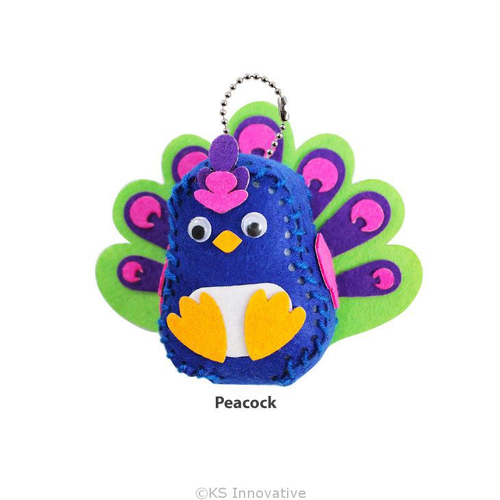 Felt Pompous Peacock Birdie Plushie Keychain Kit Kids DIY Sew 8+ Years ...