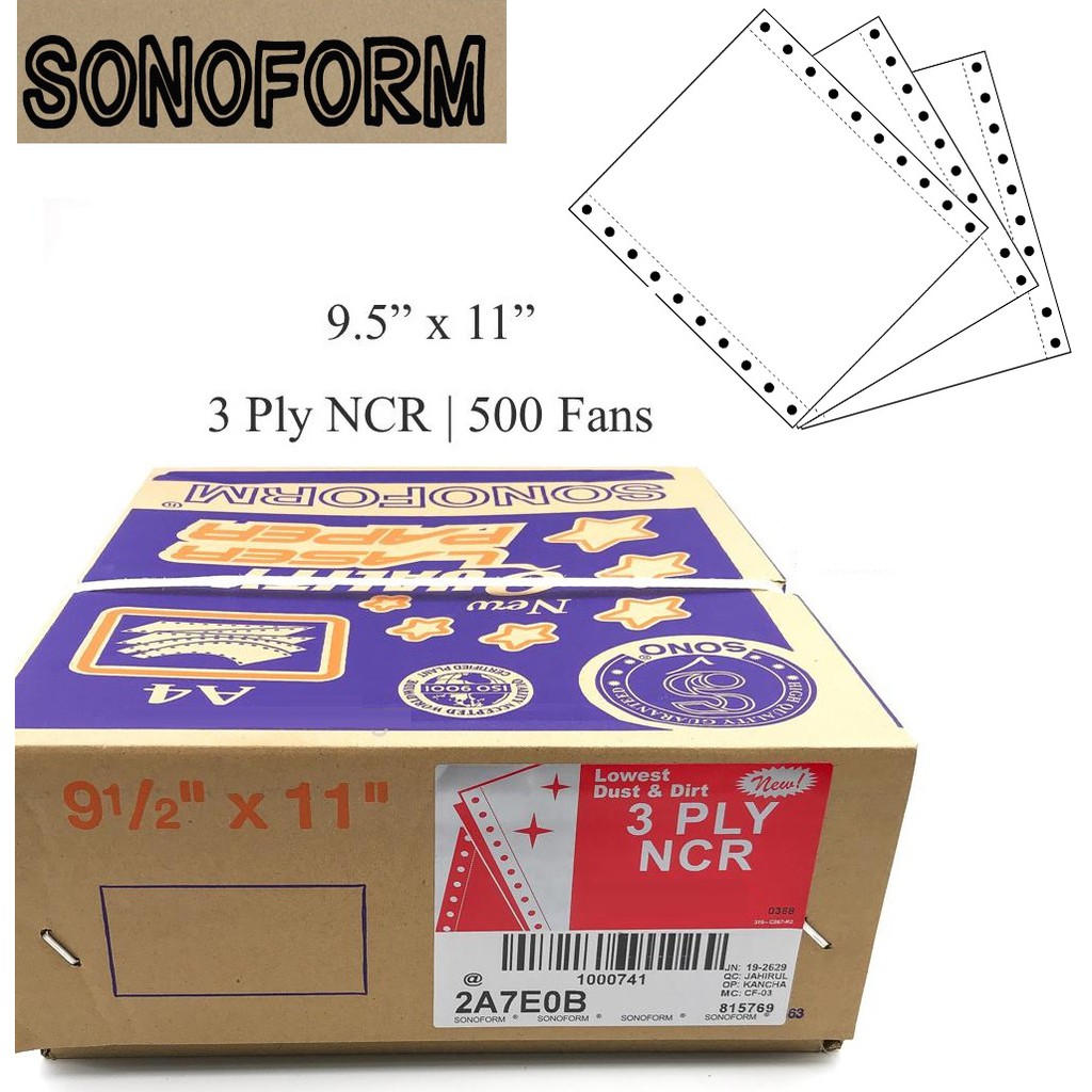 SONOFORM 9.5'' X 11'' -3 PLY NCR 500FANS COMPUTER FORM WHITE SIMILAR ...