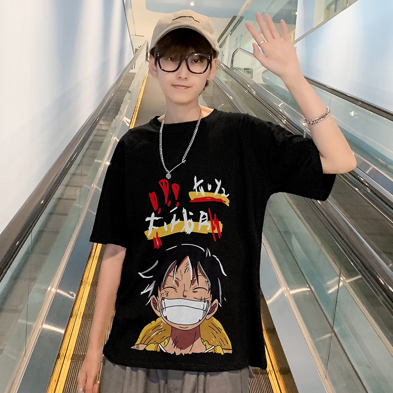 (Size S-8XL)ins Japanese One Piece Luffy printed short-sleeved T-shirt men and women couples ...