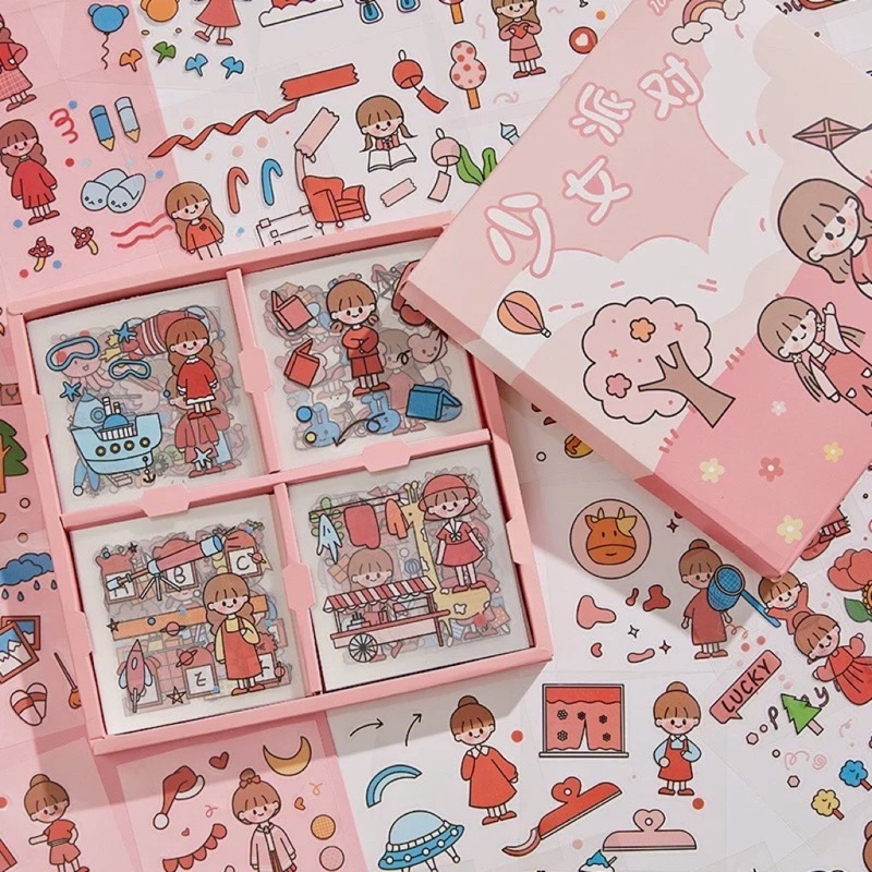 【Ready Stocks】100pcs Cute Stickers Gift Box Set Waterproof 可爱卡通防水文具少女心 ...