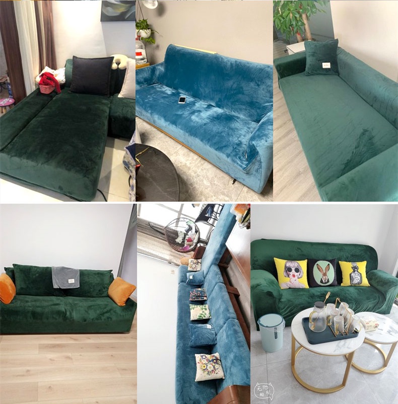 1 Piece Velvet Fabric Sarung Sofa Covers Elastic Sectional Couch Cover ...