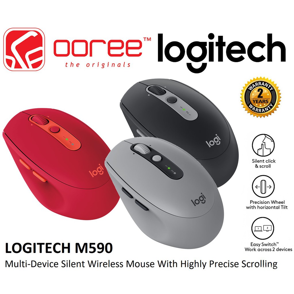 LOGITECH M590 SILENT BLUETOOTH WIRELESS MOUSE WITH 2-THUMB BUTTONS AND ...