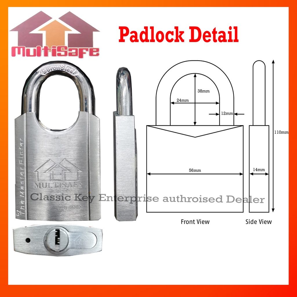 MULTISAFE PADLOCK 56MM 1/2/3/4/5 PCS ANTI CUT ANTI DRILL ANTI RUST ...