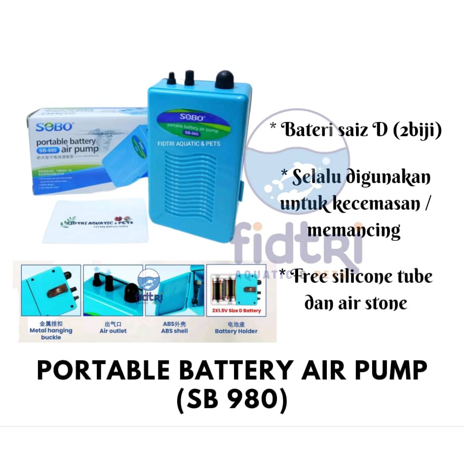 PORTABLE BATTERY AIR PUMP PAM ANGIN BATERI AQUARIUM & POND FREE ...